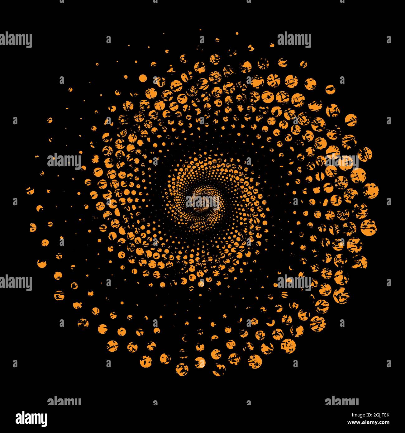 Yellow grunge spiral dotted shape.. Distress texture of spots, stains ...