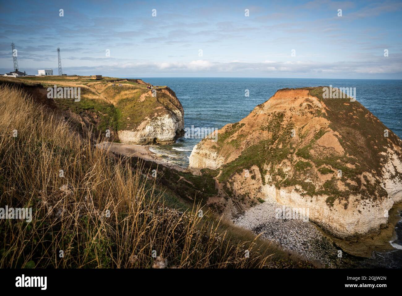 The chalk cliffs of Flamborugh Head in East Yorkshire, UK Stock Photo ...
