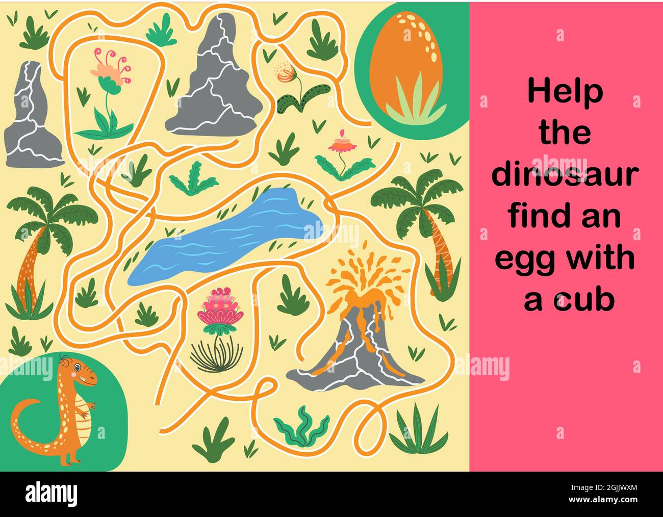 A fun labyrinth for children. Help the dinosaur find his cub ...