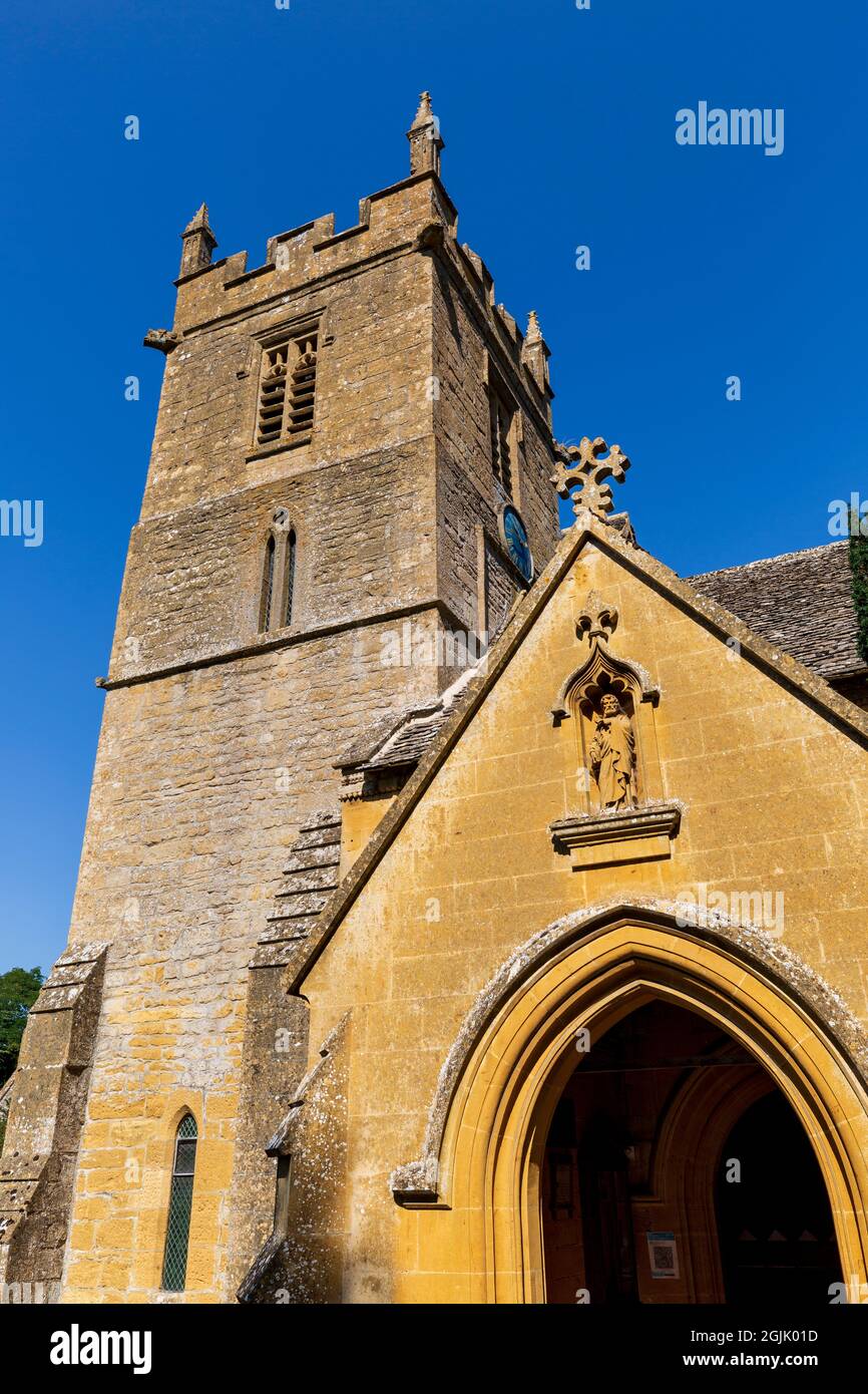 The Bell tower of St Peter’s church in the Cotswold village of Stanton ...