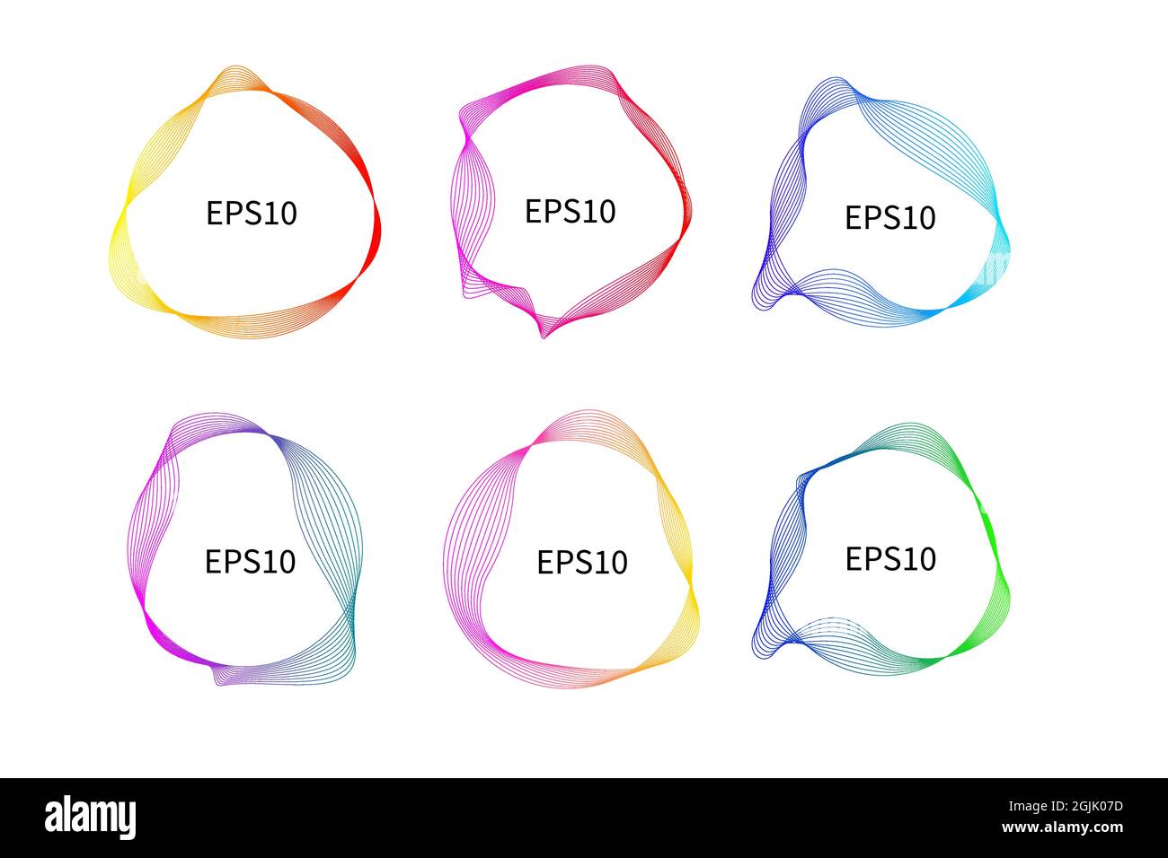 Set of digital frames created from thin lines. Round border. Abstract ...