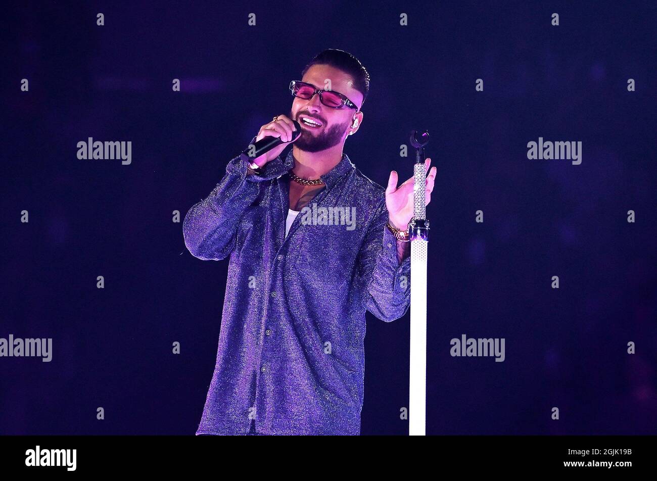 Maluma performs in concert during the 'Papi Juancho' Tour at the SAP Center on September 9, 2021 ...
