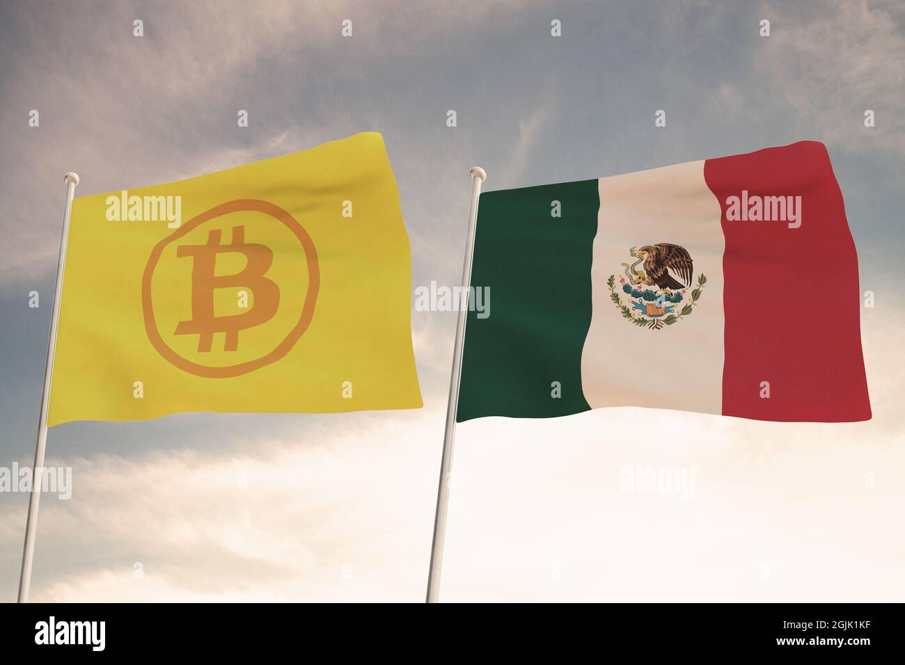 Interesting Flags of BITCOIN and MEXICO waving with the bright sky in ...