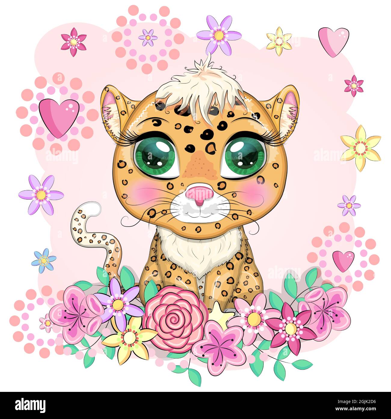 Leopard with beautiful eyes in cartoon style, colorful illustration for ...