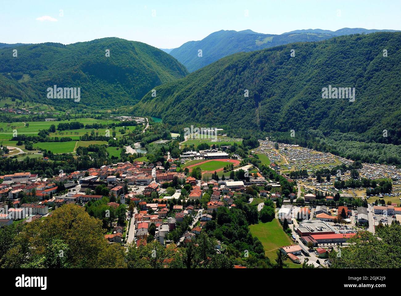 Slovenia: a view of Tolmin from the castle on the Kozlov Rob hill. On ...