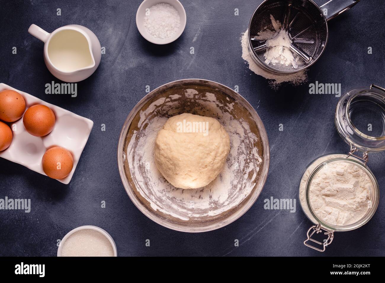 Table with baking products and tools. Culinary, baking concept Stock ...