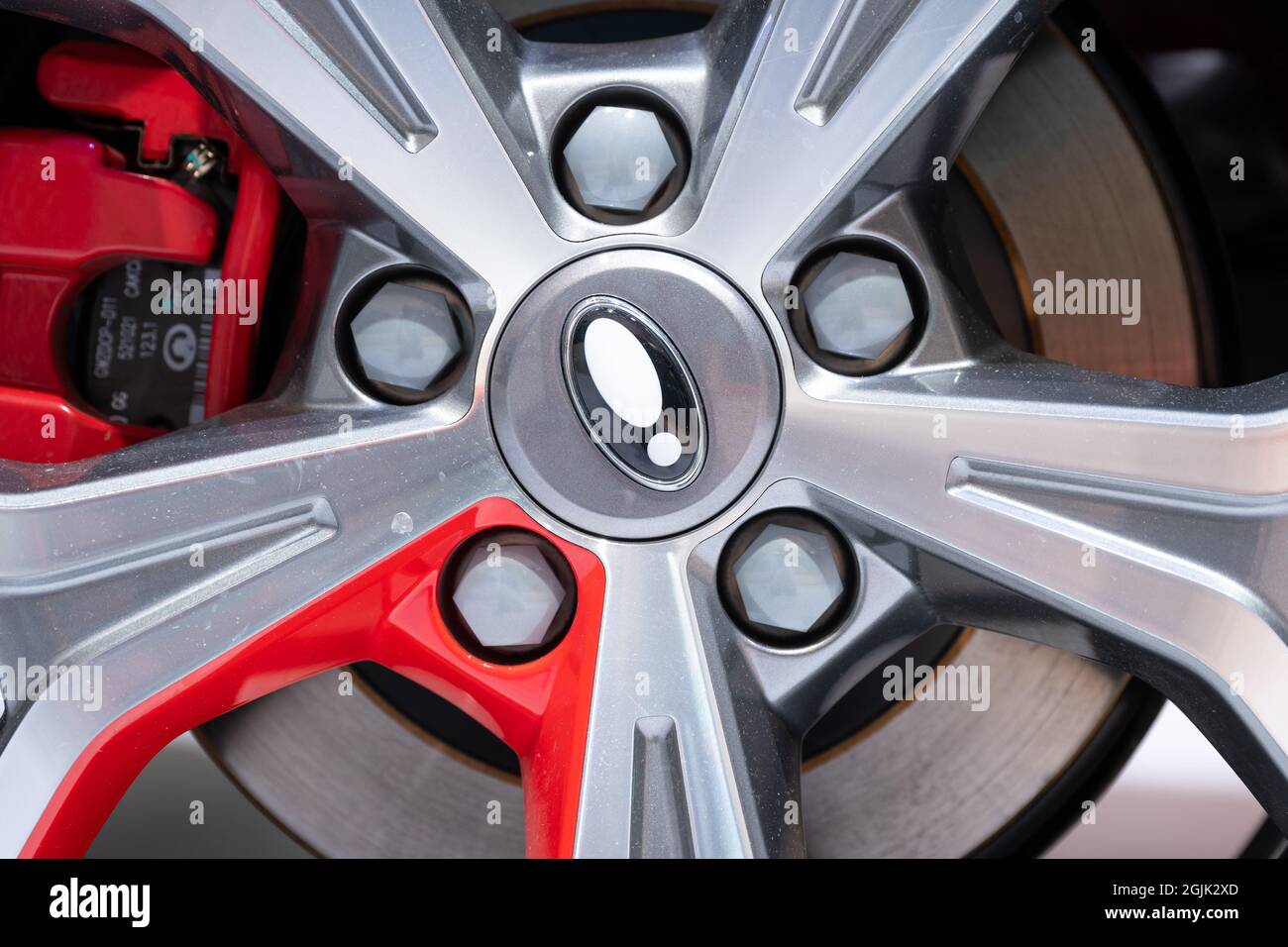 Munich, Germany. 10th Sep, 2021. The logo of Ora can be seen on a rim ...