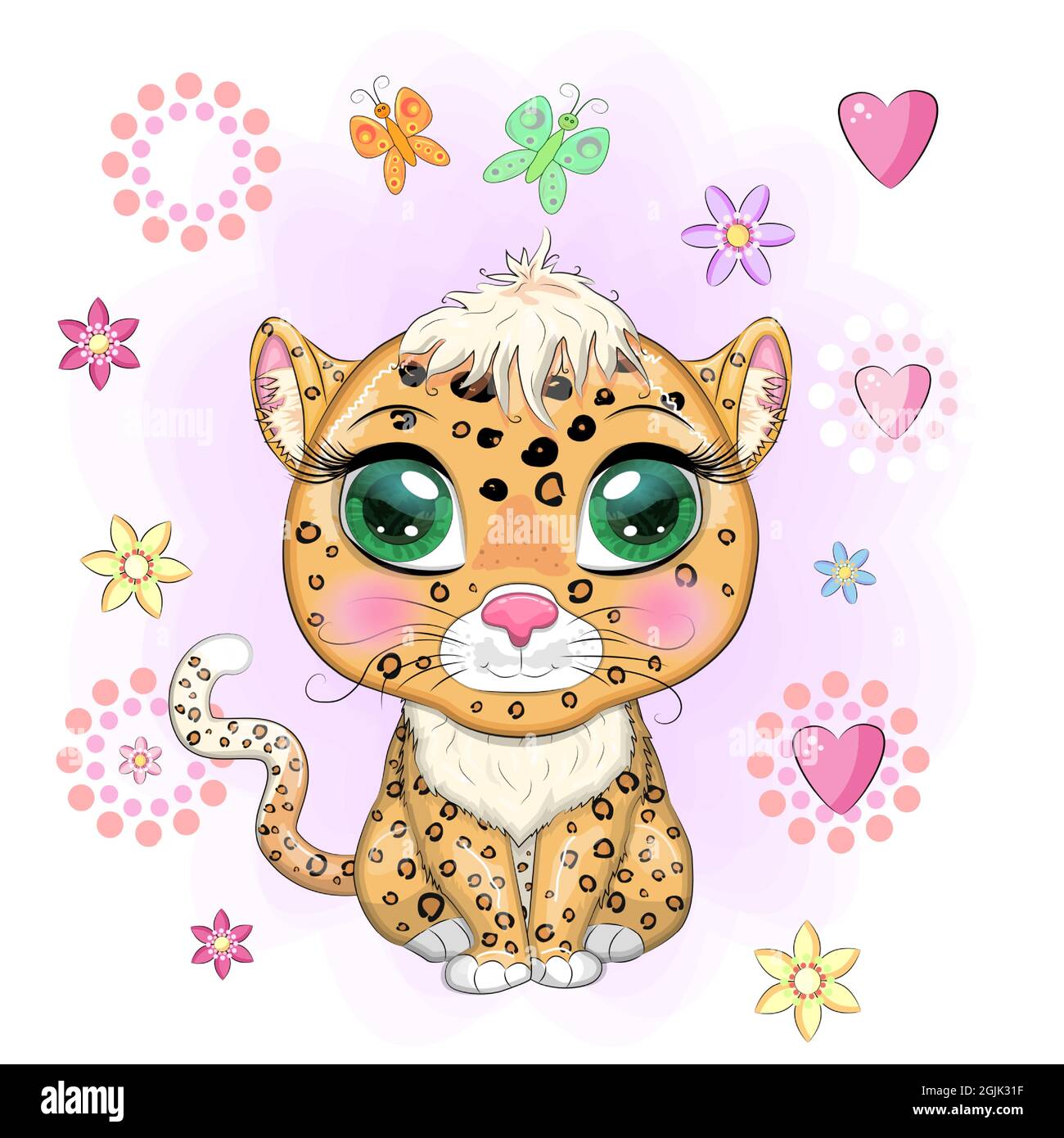 Leopard with beautiful eyes in cartoon style, colorful illustration for ...