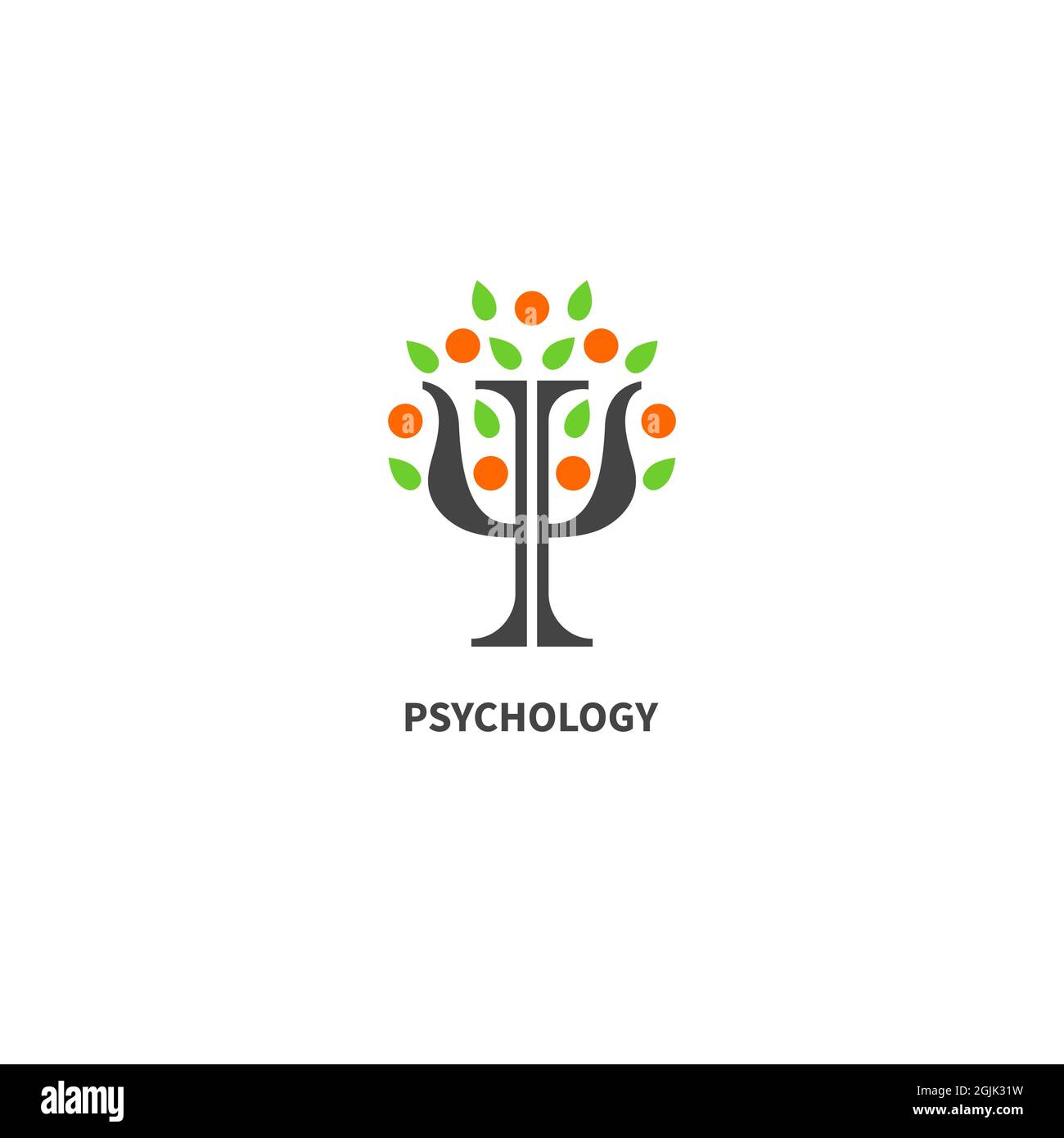 Letter psi in shape of apple tree with leaves and fruits. Psychology ...