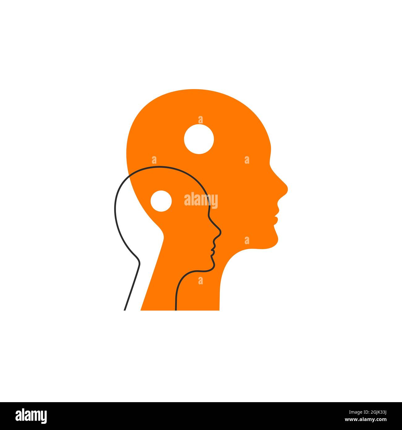 Empathy symbol. Two male profiles. Psychology icon. Communication sign ...