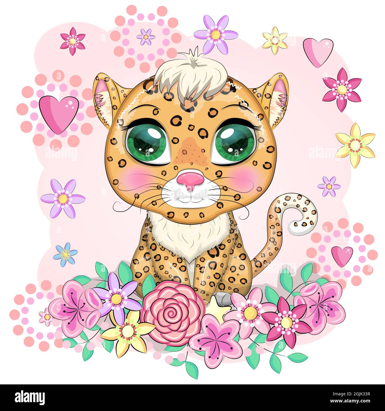 Leopard with beautiful eyes in cartoon style, colorful illustration for ...