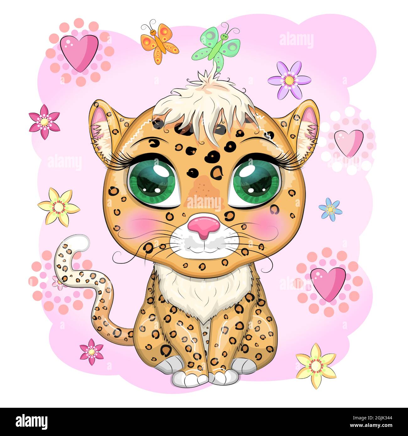 Leopard with beautiful eyes in cartoon style, colorful illustration for ...