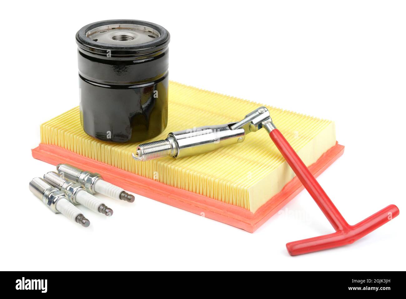 filters for car and spark plugs isolated on white background Stock ...