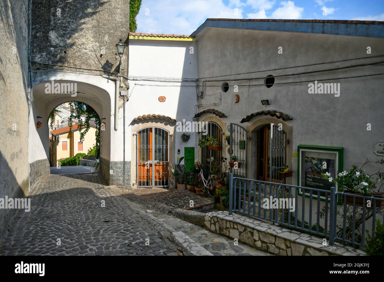 A narrow street in Contursi, an old town in the province of Salerno ...