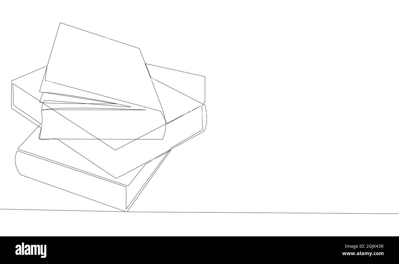 Stack of opened books in style of one line. Black contour Stock Vector ...