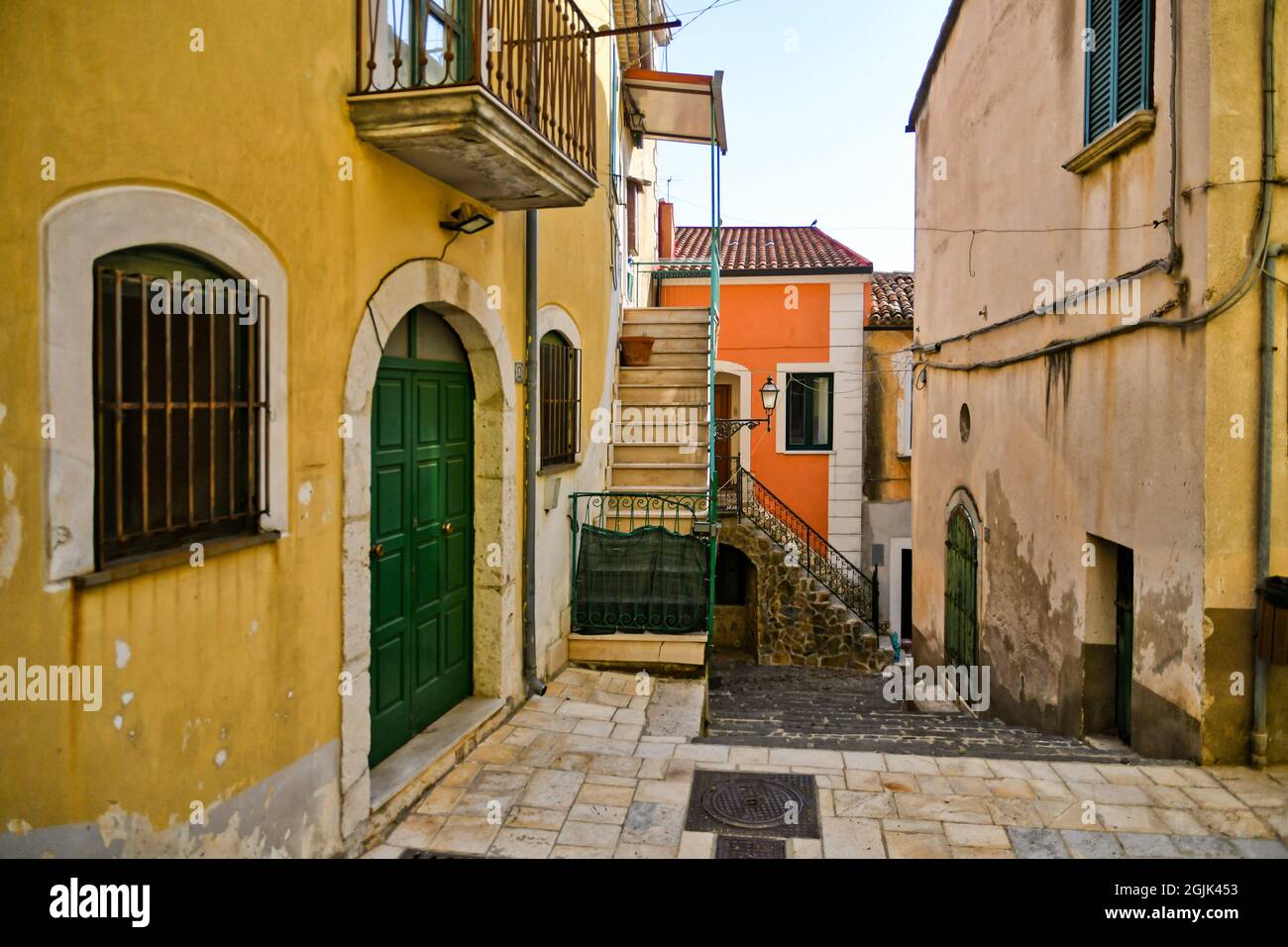 A narrow street in Contursi, an old town in the province of Salerno ...