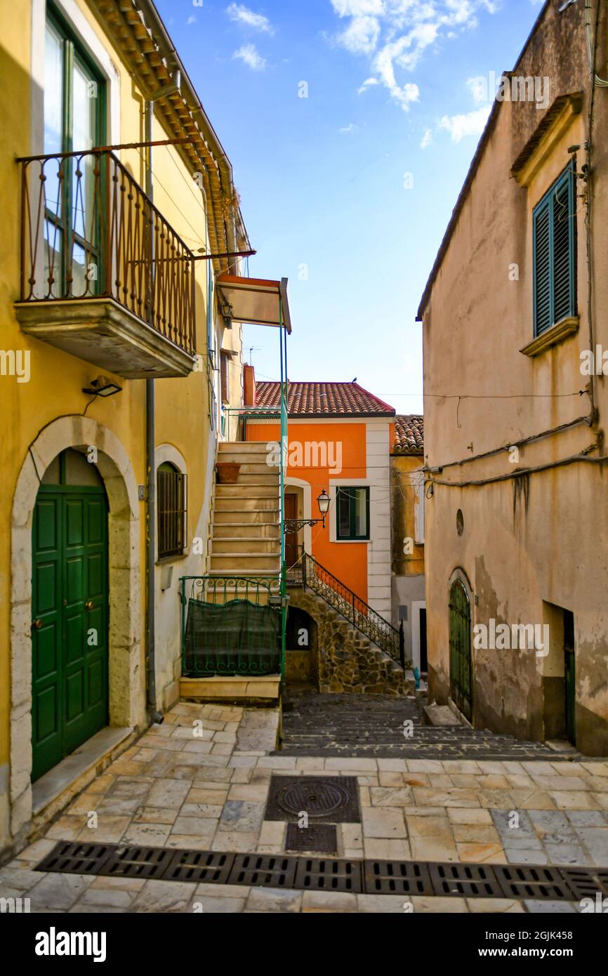 A narrow street in Contursi, an old town in the province of Salerno ...