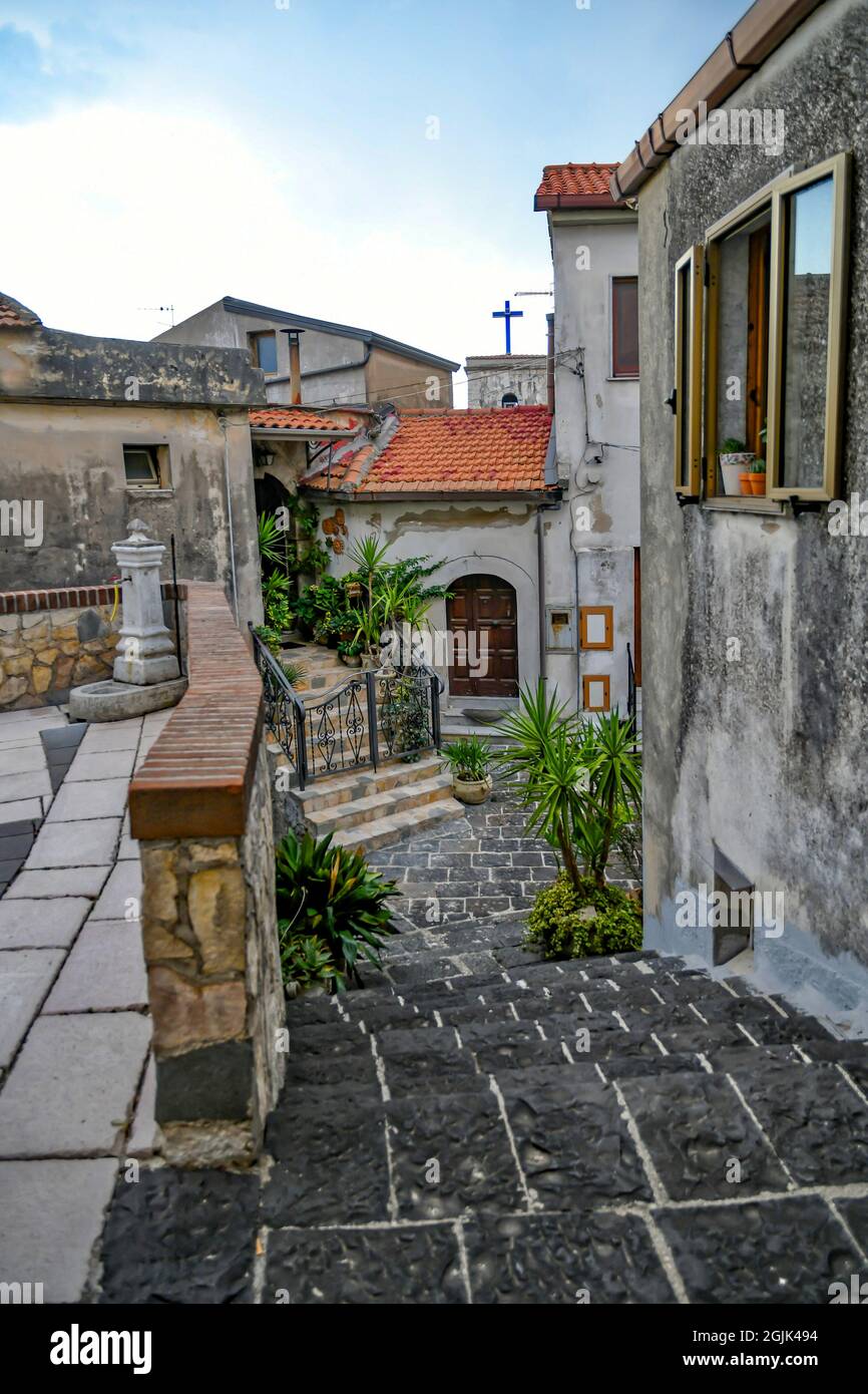A narrow street in Contursi, an old town in the province of Salerno ...