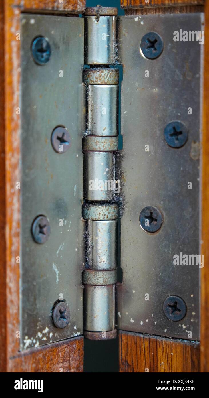 Metal Hinge holes on a wooden surface Stock Photo - Alamy