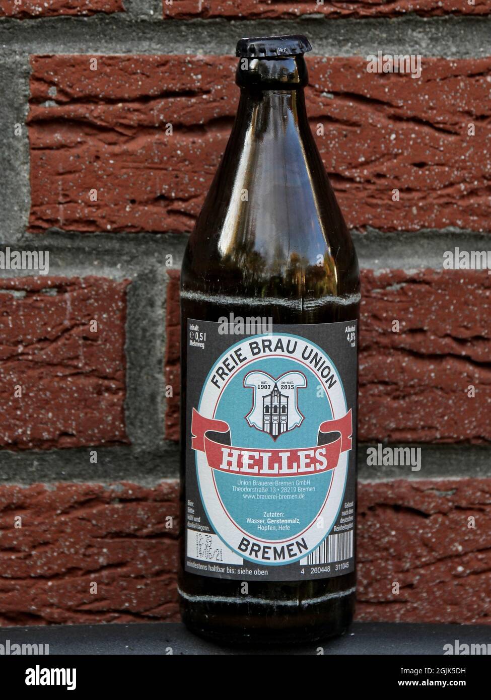 BREMEN, GERMANY - Sep 02, 2021: it is a so-called helles beerthe bottle ...