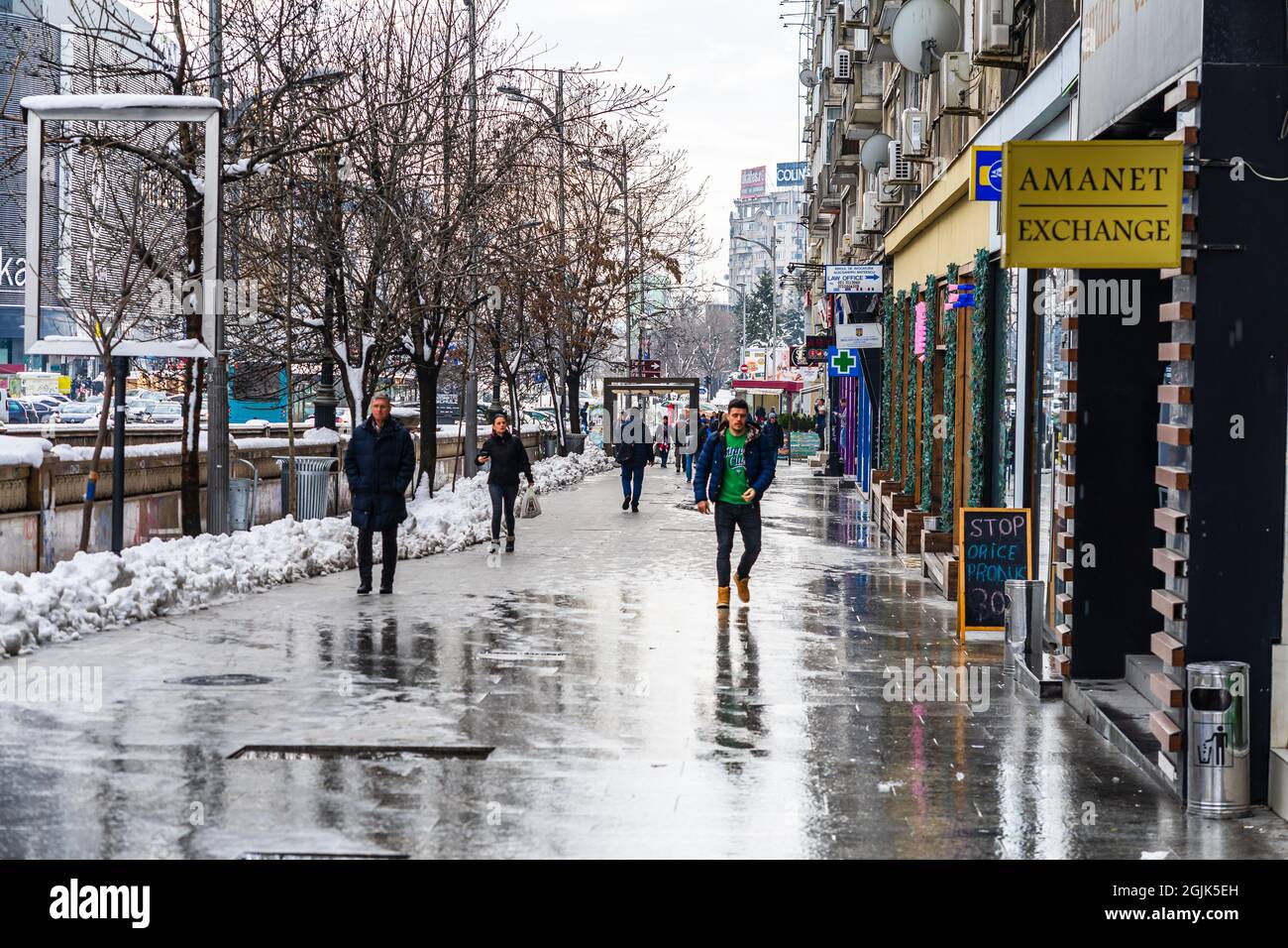 Walking on street in a cold winter day in Bucharest, Romania, 2021 ...