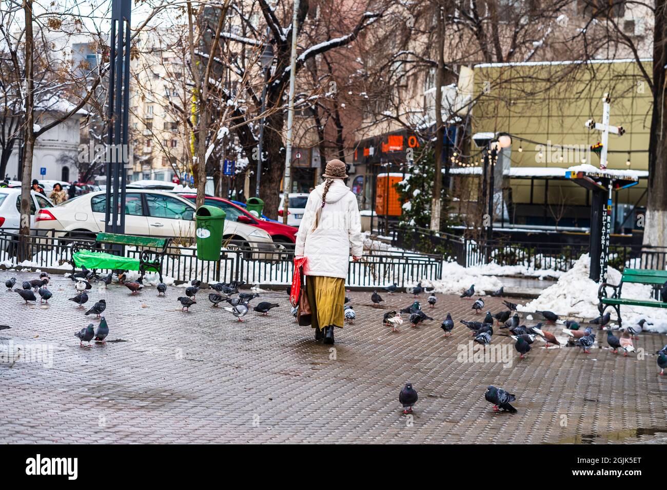 Walking on street in a cold winter day in Bucharest, Romania, 2021 ...