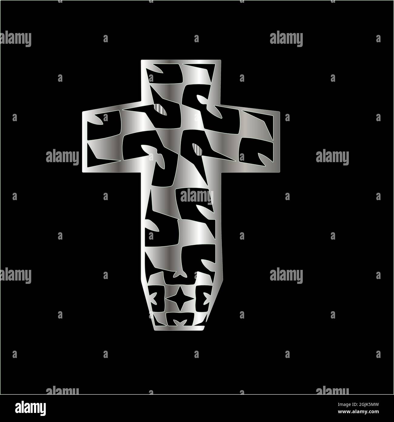 cross with patterns of metal on a black background Stock Vector Image ...