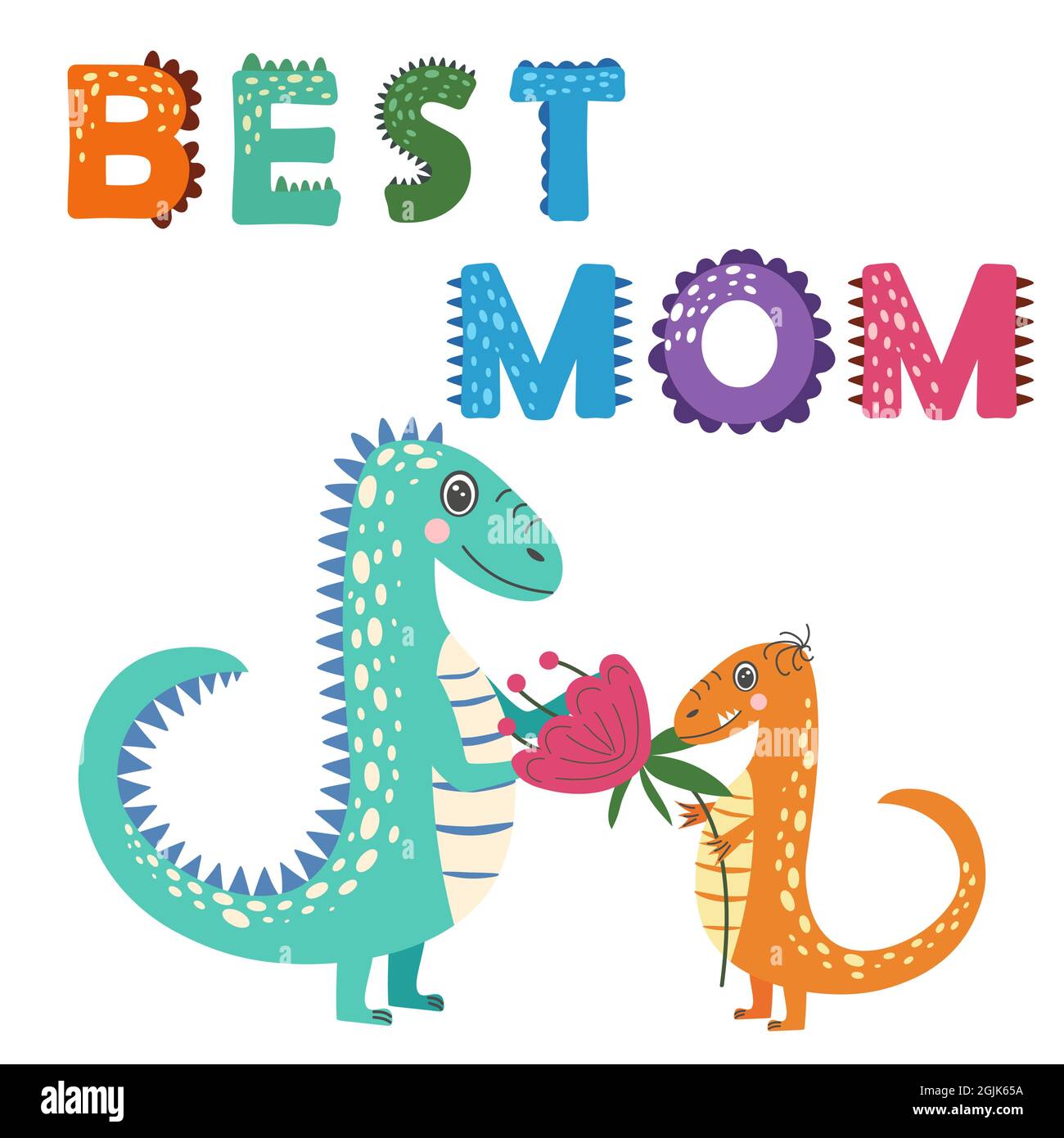 I love my mom. cartoon dinosaurs, hand drawing lettering, decoration ...