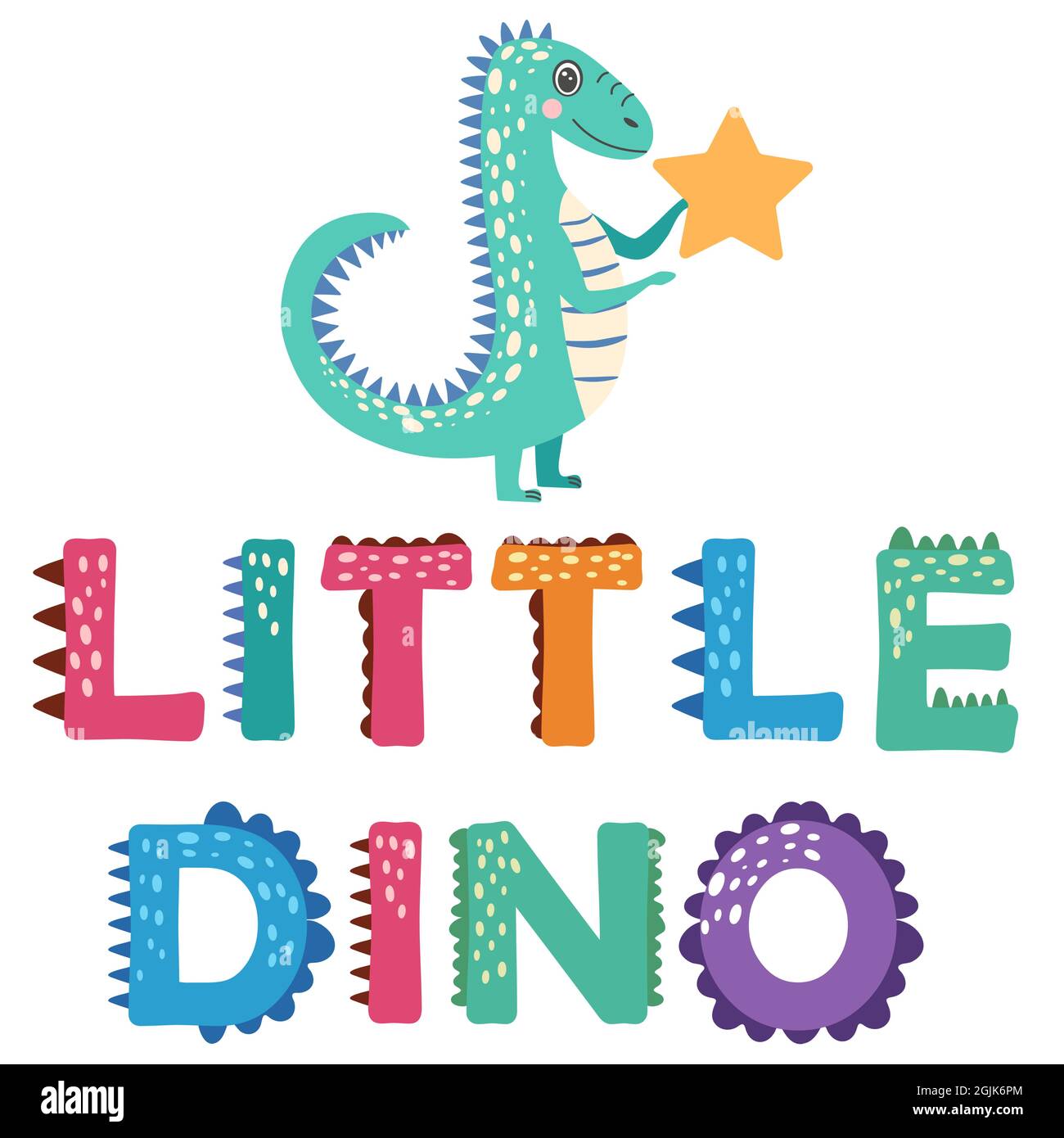Dino. Dinosaur lettering. Bright modern illustration for kids, nursery ...