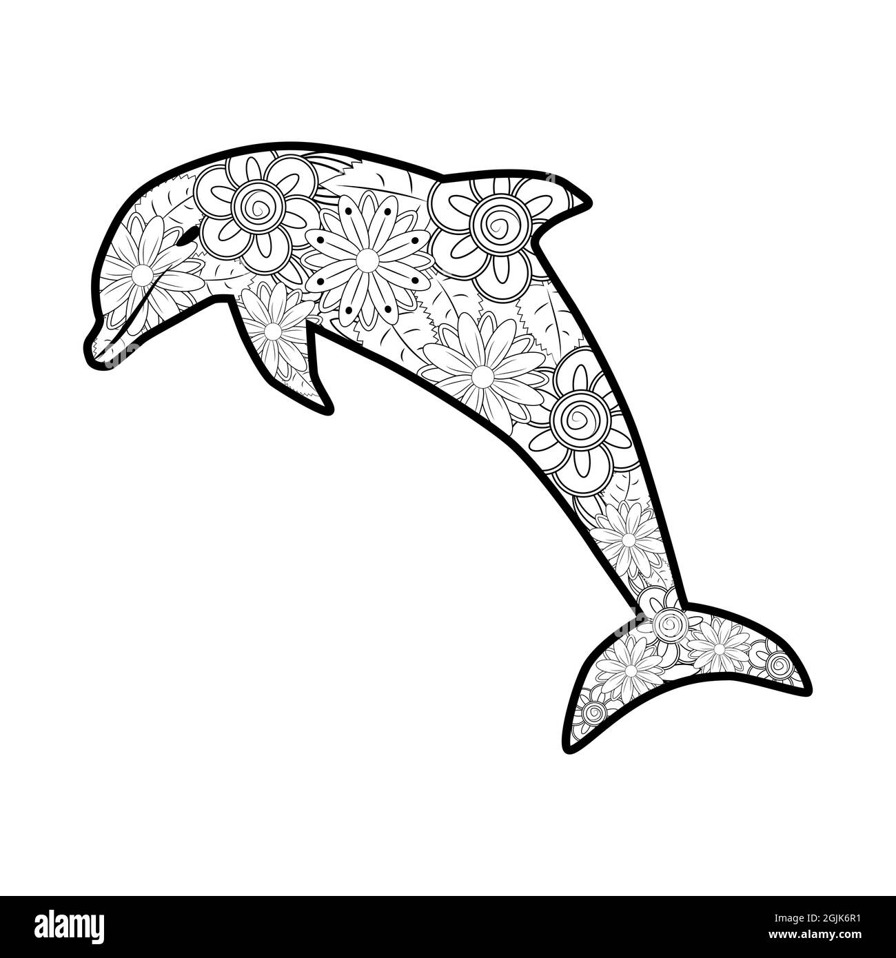 Hand drawn zentangle dolphin illustration. Decorative abstract doodle ...
