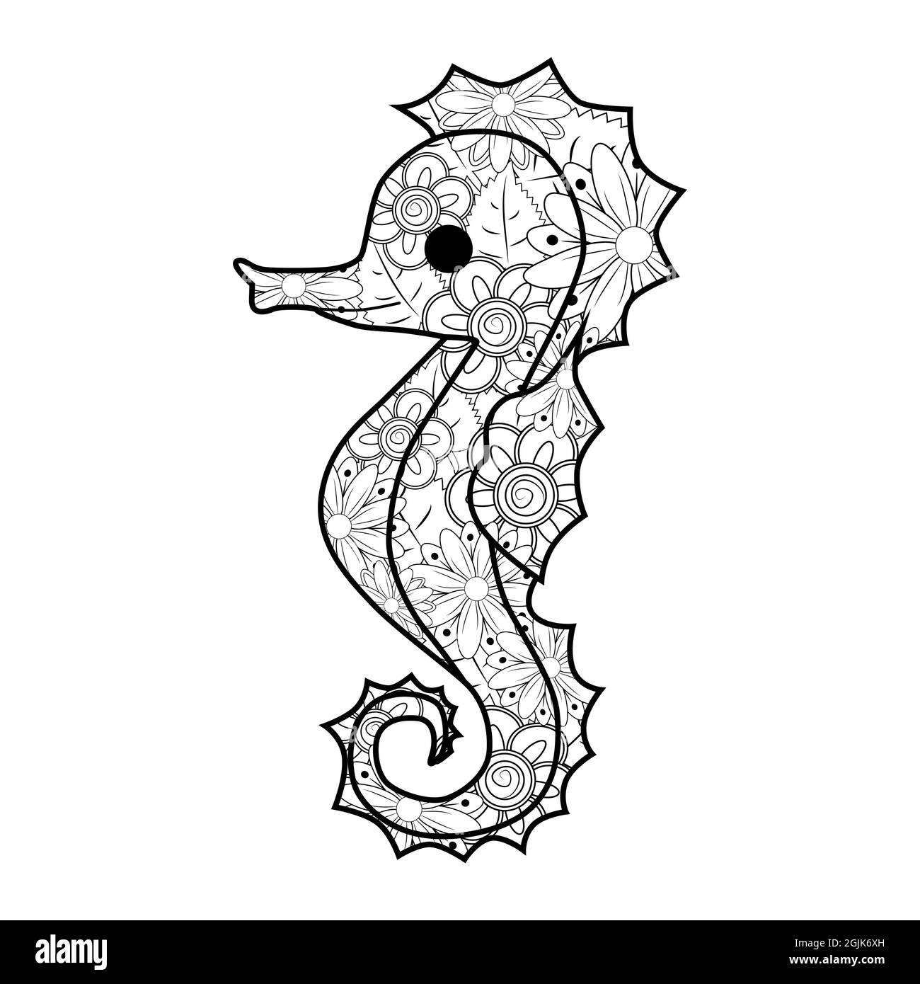 Hand drawn zentangle seahorse illustration. Decorative abstract doodle ...