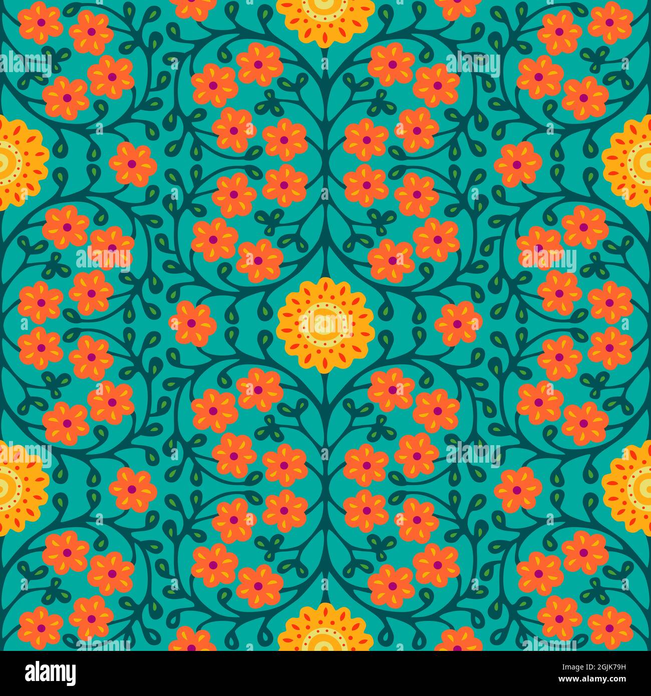 Seamless pattern with Indian Ethnic Flowers Stock Photo - Alamy
