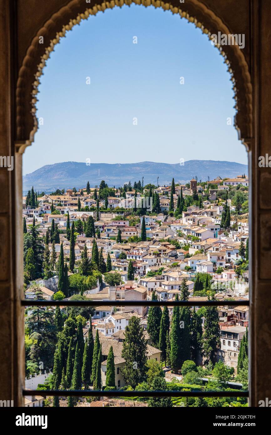 View of the Albaicin district from the Alhambra in Granada in Spain ...