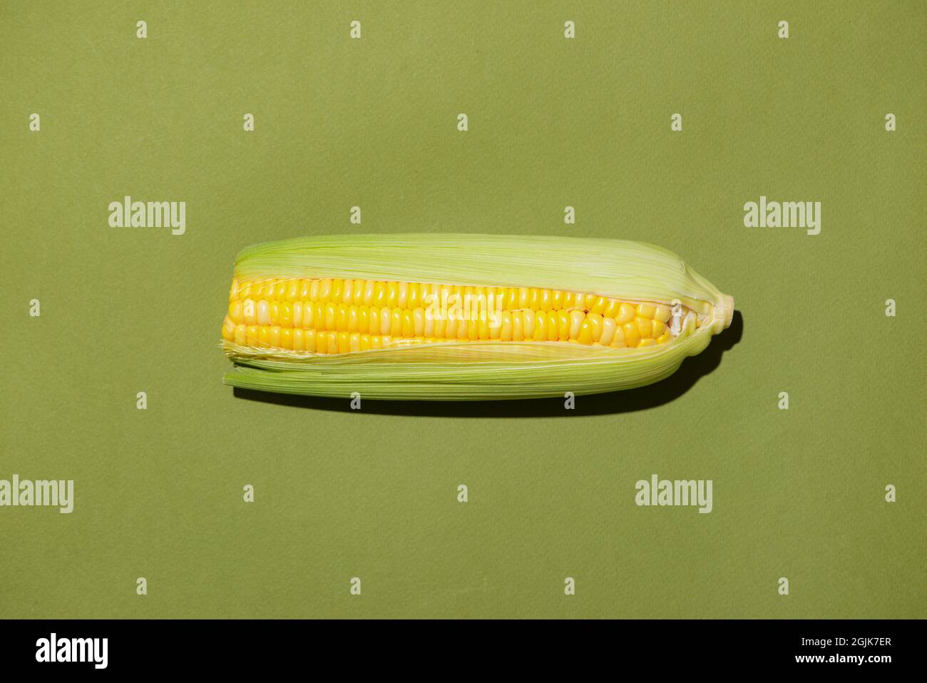 Top view of one corn on green background Stock Photo - Alamy