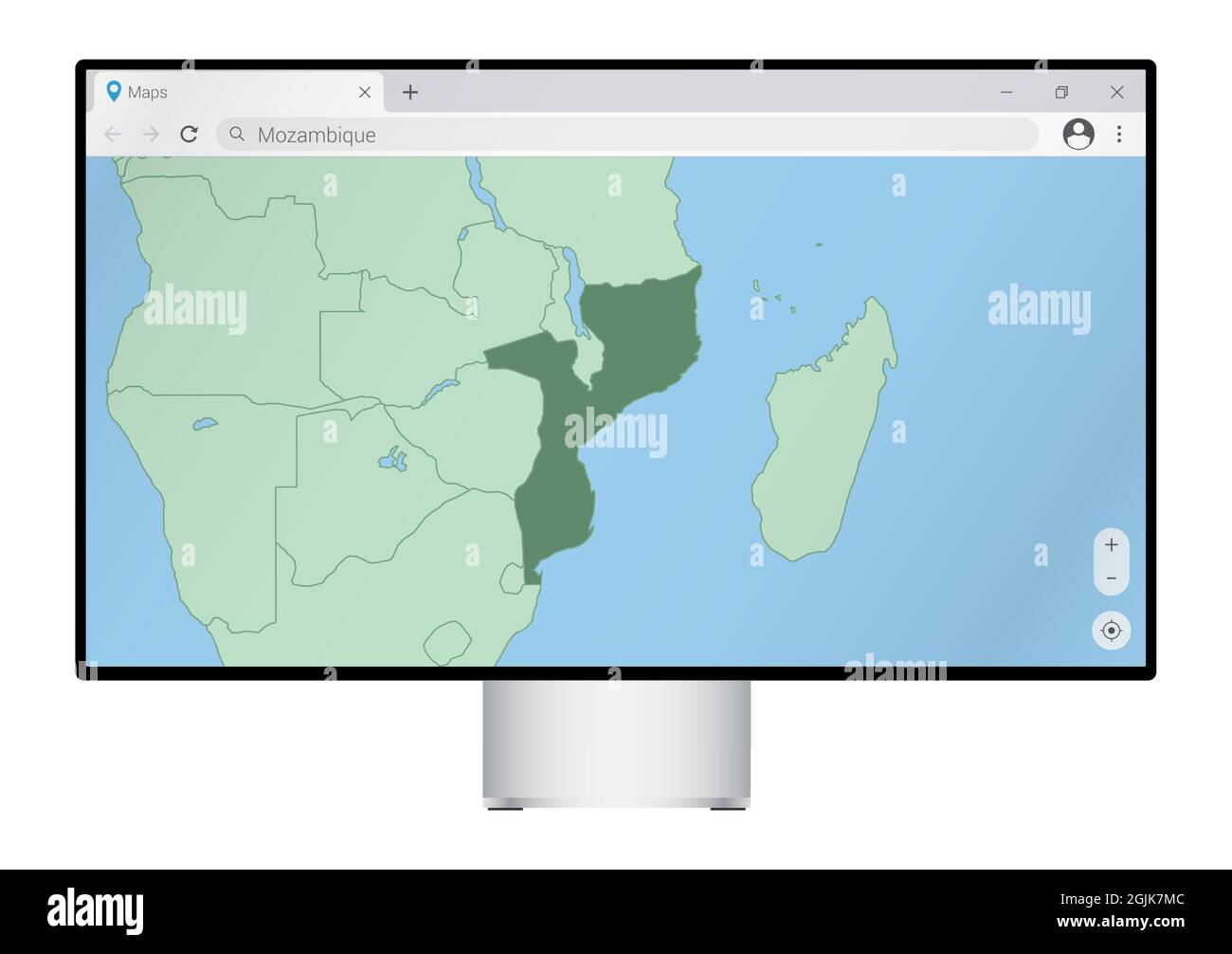 Computer monitor with map of Mozambique in browser, search for the ...