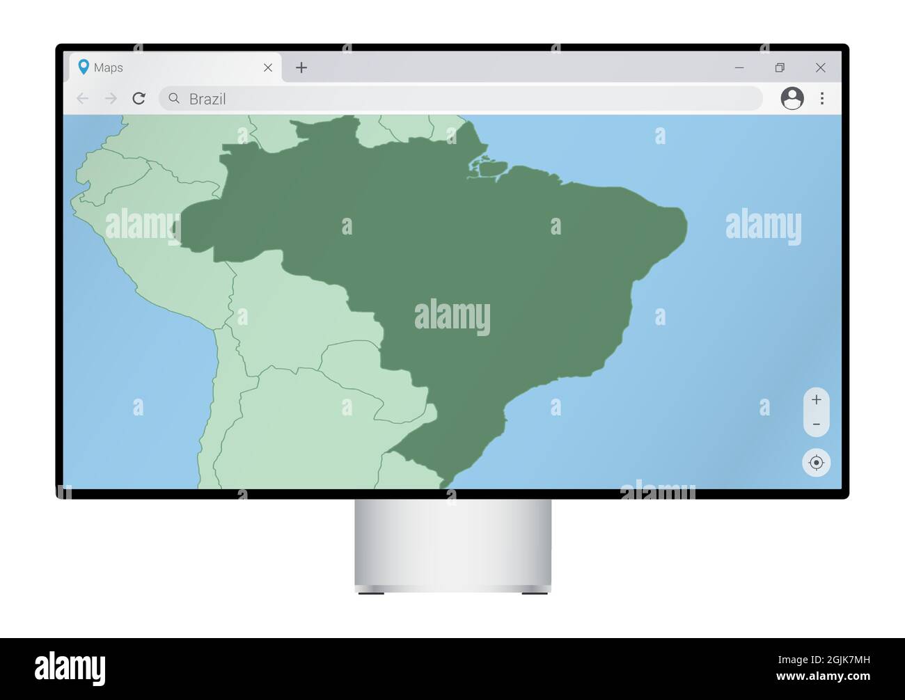 Computer monitor with map of Brazil in browser, search for the country ...