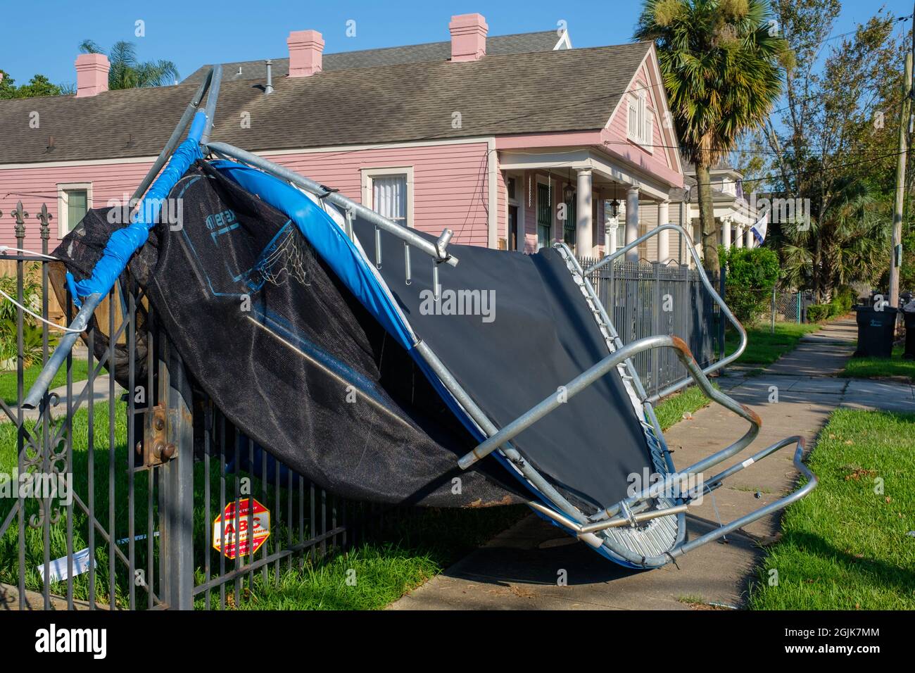 NEW ORLEANS, LA, USA - SEPTEMBER 9, 2021: Broken and Bent Trampoline ...