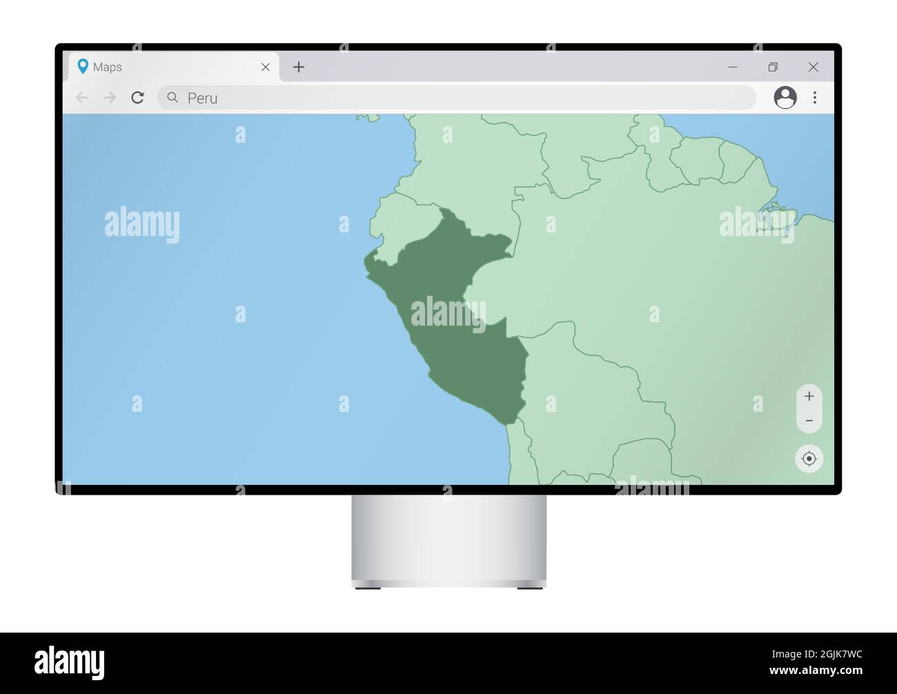 Computer monitor with map of Peru in browser, search for the country of ...