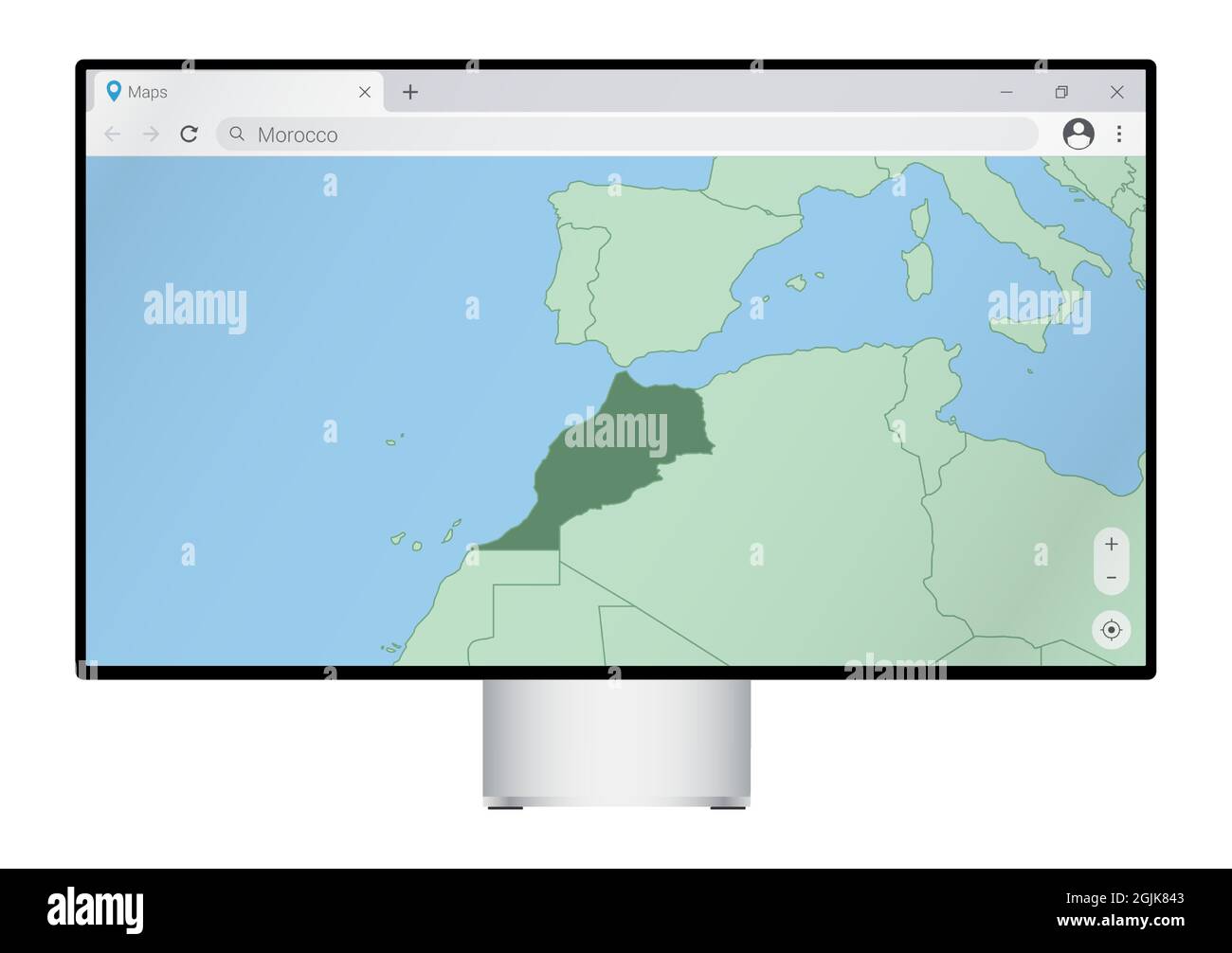 Computer monitor with map of Morocco in browser, search for the country ...