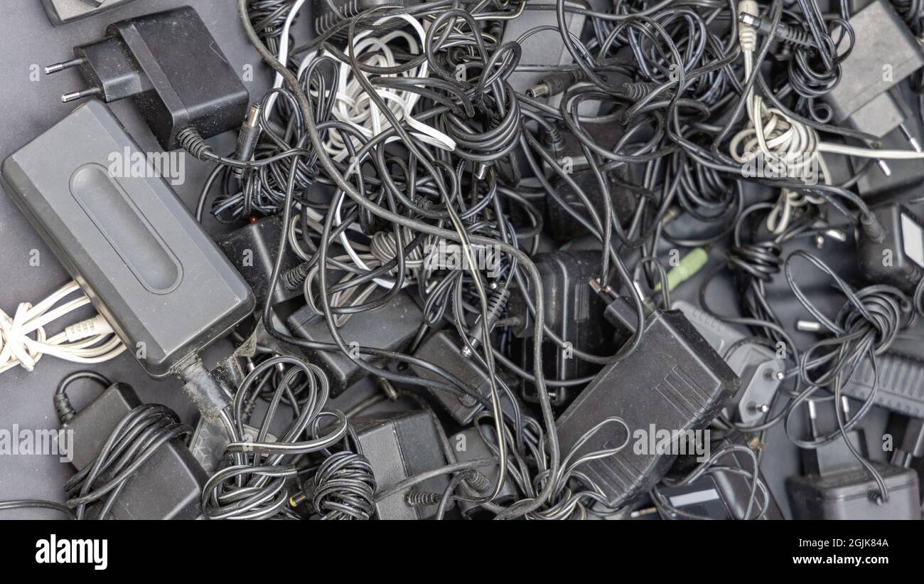 Big Bunch of Messy Power Adapter Cords Wires Cables Stock Photo - Alamy
