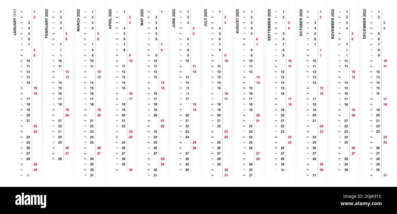 2022 vertical calendar design, Saturday and Sunday selected in ...