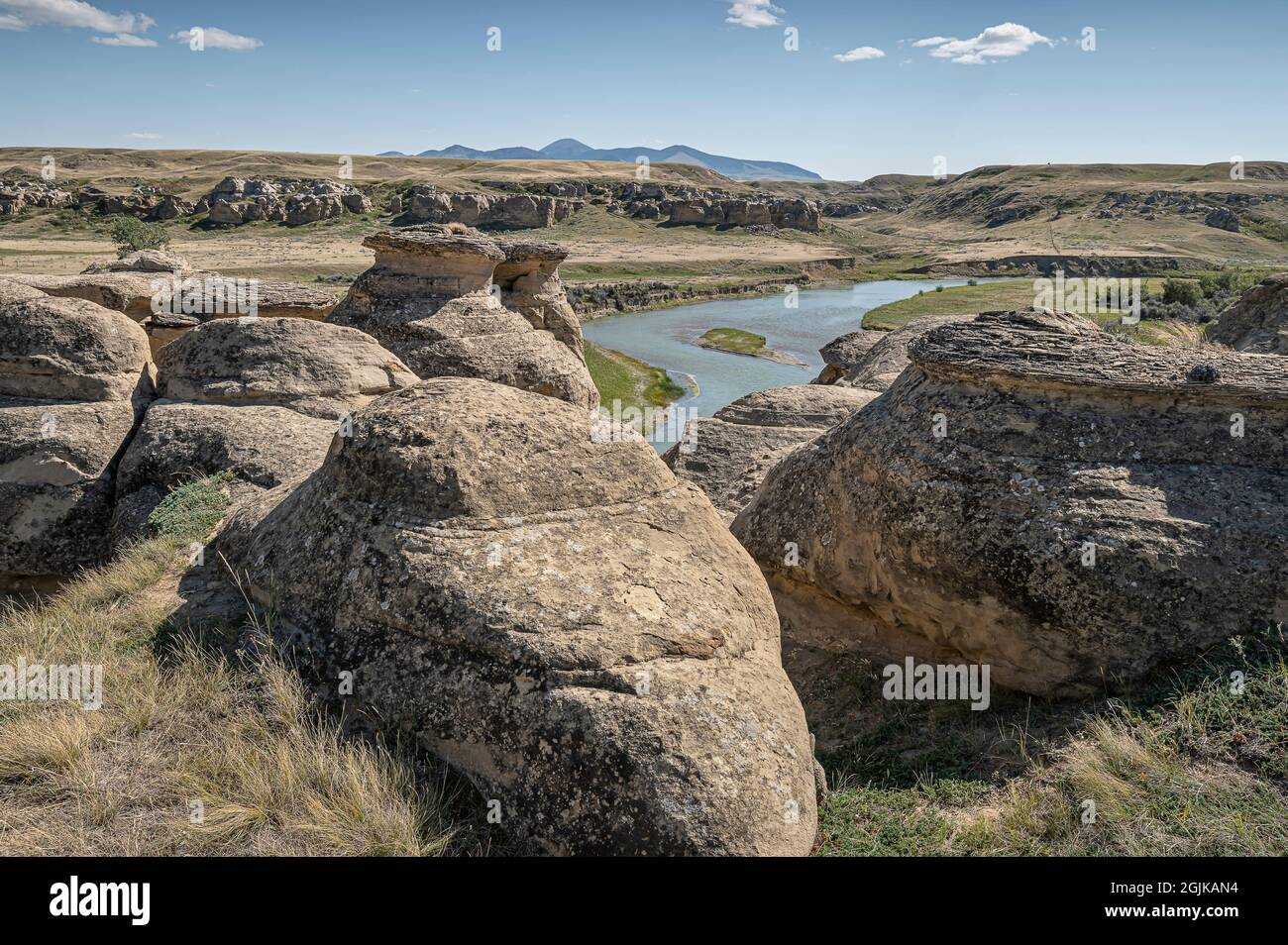 Rock formations on the edge of the Milk River in Writing on Stone ...