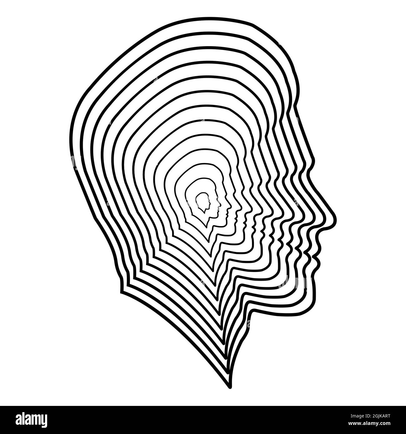 outline of the silhouette of a man's face, increasing in size. Split ...