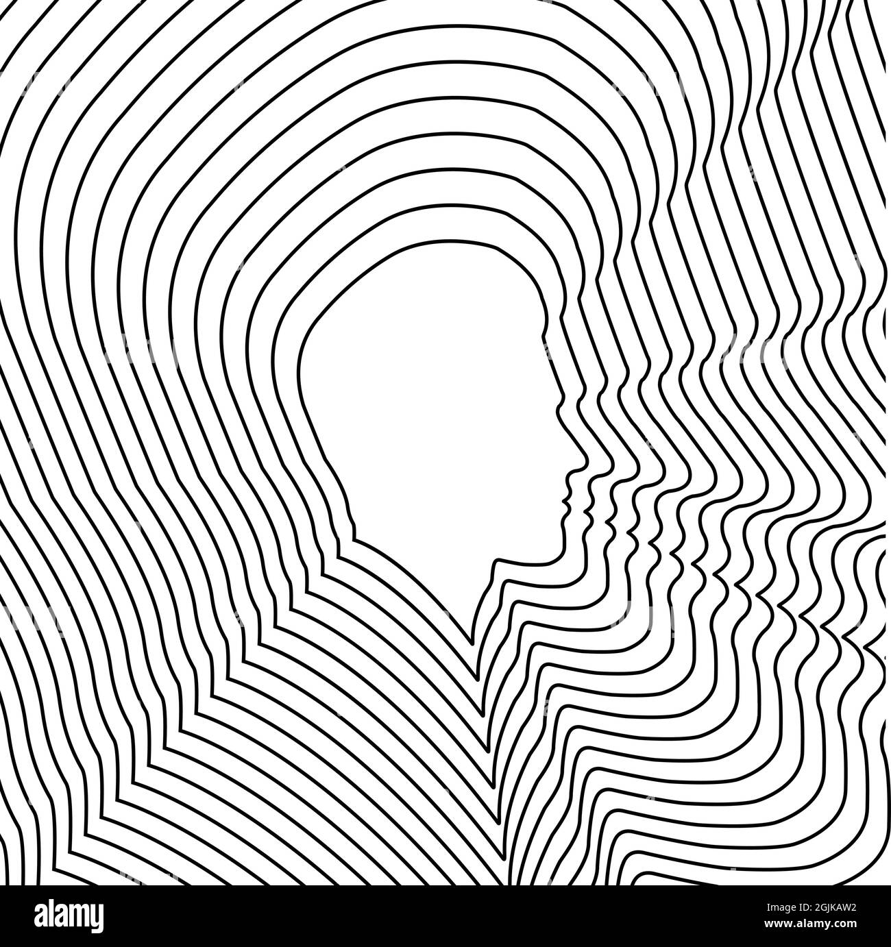 outline of the silhouette of a man's face, increasing in size. Split ...