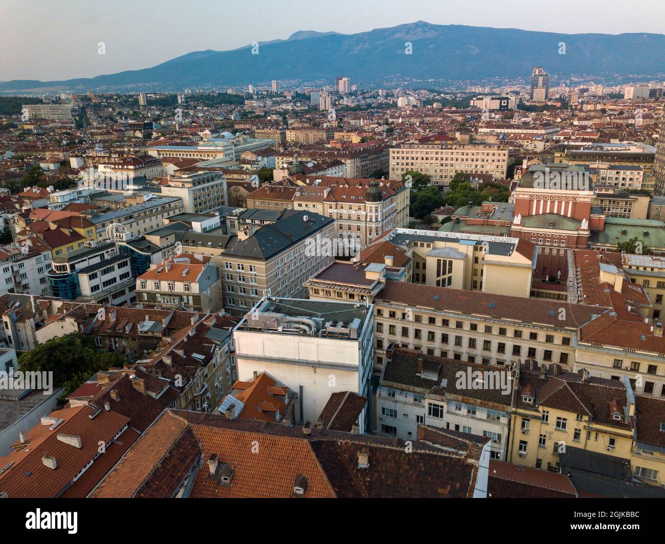 Aerial view of the roofs of residential buildings in a city Stock Photo ...