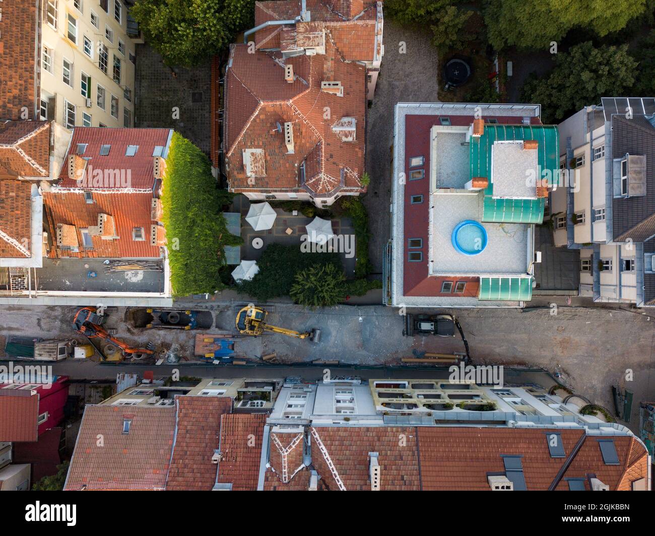 Bird's eye view of the roofs of residential buildings in a city Stock ...