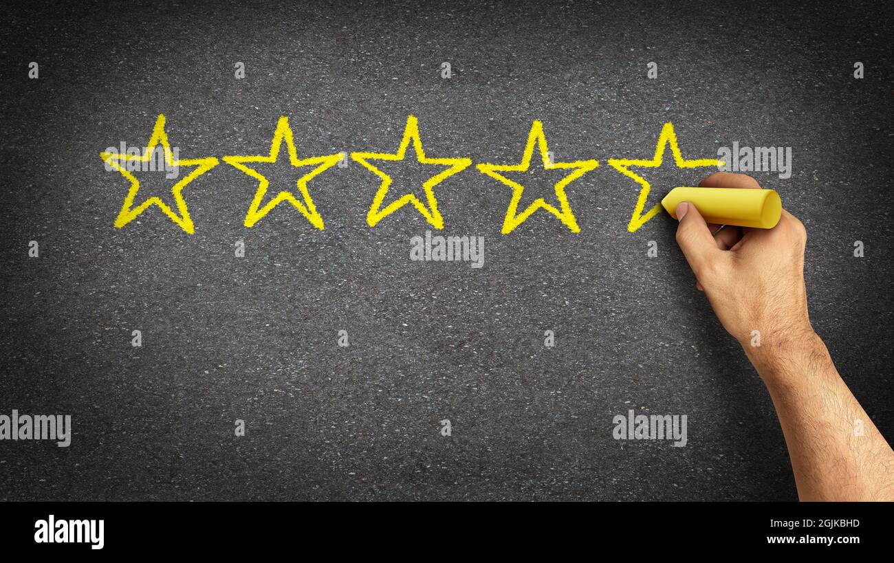Excellent service concept as a five star rating by a happy satisfied ...