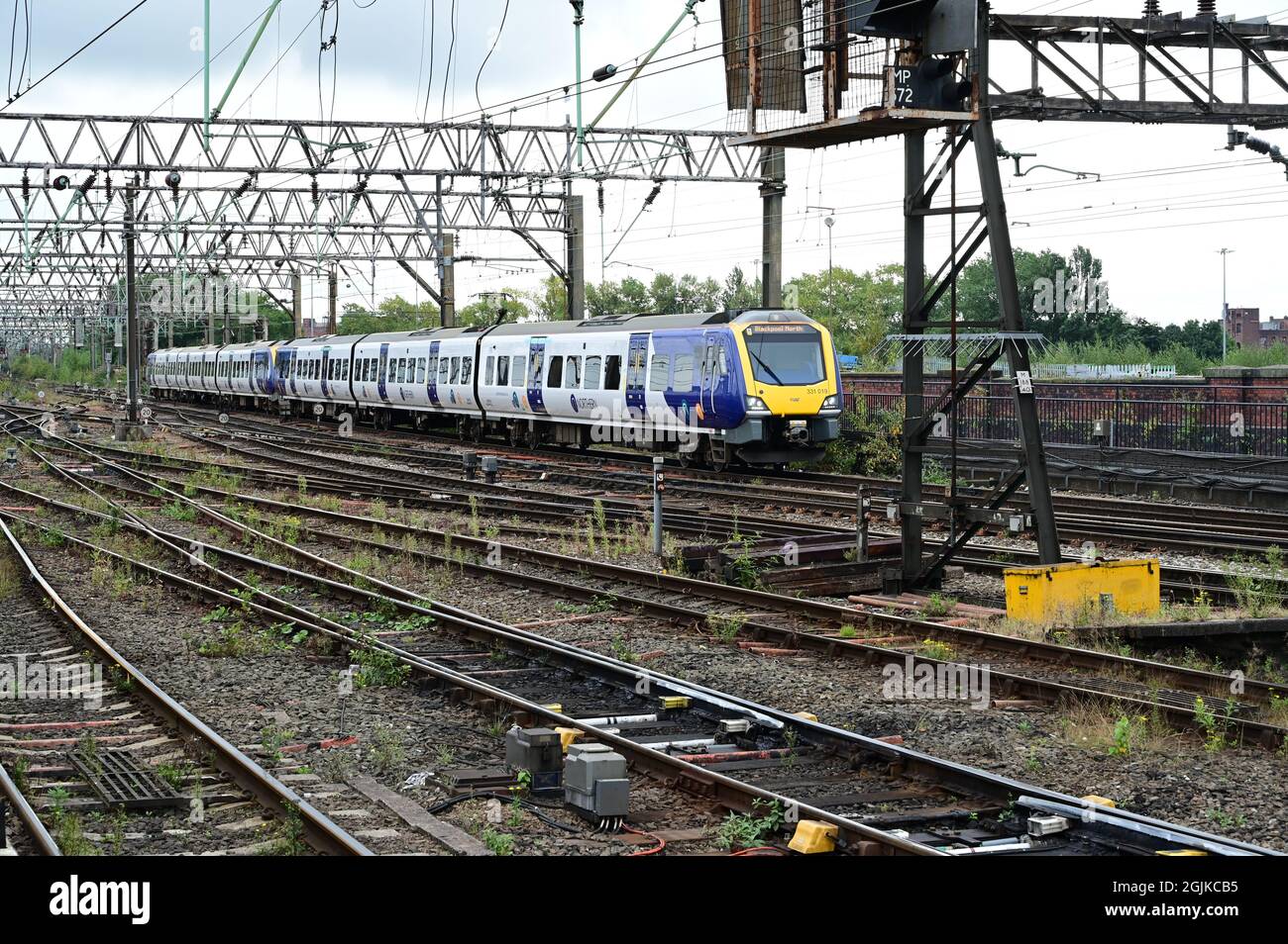 A class 195 train arriving at Manchester Piccadilly station Stock Photo ...