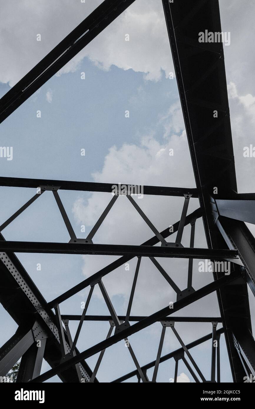 Low angle view of the steel structures of the construction of the ...