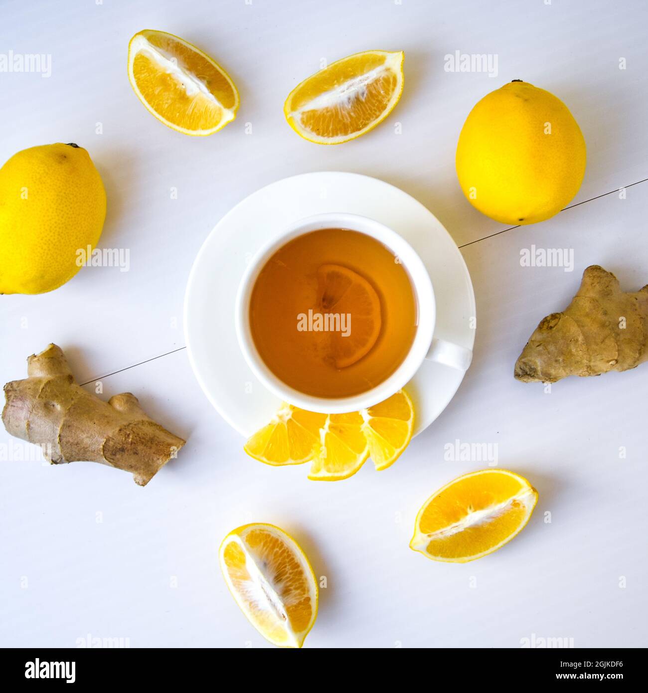 Trendy flat lay Ginger hot immunity boosting Vitamin natural drink With ...